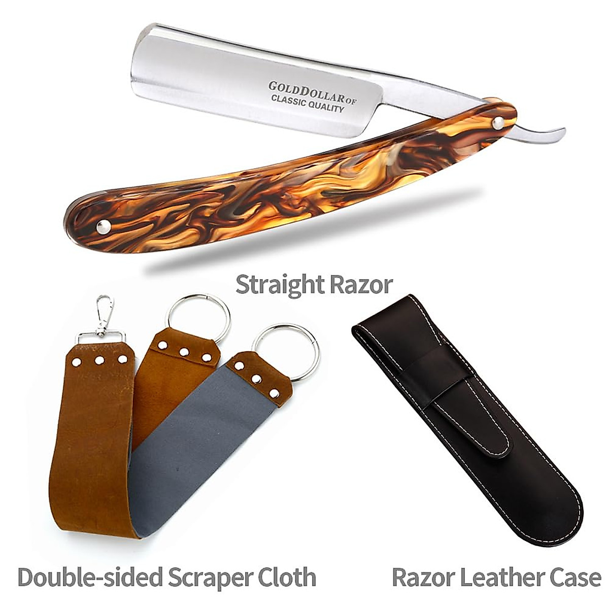Gold Dollar Retro Shaving For Men Acrylic Handle Straight Razor Barber Shaving Ready Without Stabilizer Scraper Cloth Kit