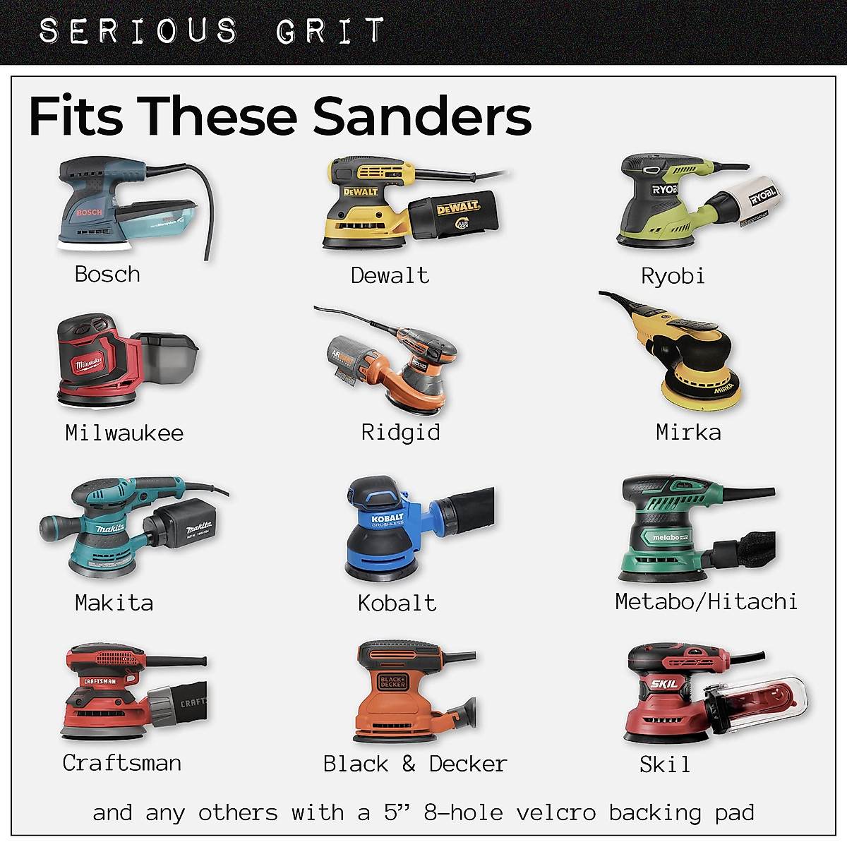 Serious Grit Premium 80 Grit Sanding Discs - 5" 8 Hole Dustless Heavy-Duty Hook & Loop Film Discs - Zirconium Sandpaper for Random Orbital Sanders - 50 Pack Box