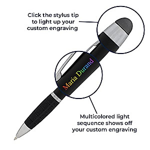 Dayspring Pens Personalized Pen | Black Lumen Light Up Pen. A Gift Pen With Engraving That Lights Up. Personalized Gift Light Up Click Stylus.