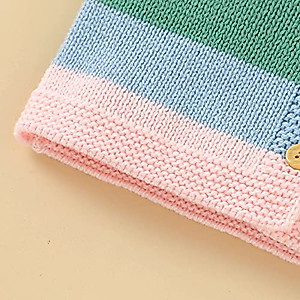 Newborn Baby Girls Boys Knitted Cardigan Casual Long Sleeve Crewneck Rainbow Stripes Button Down Knit Coat Outwear (Light Pink, 12-18 Months)