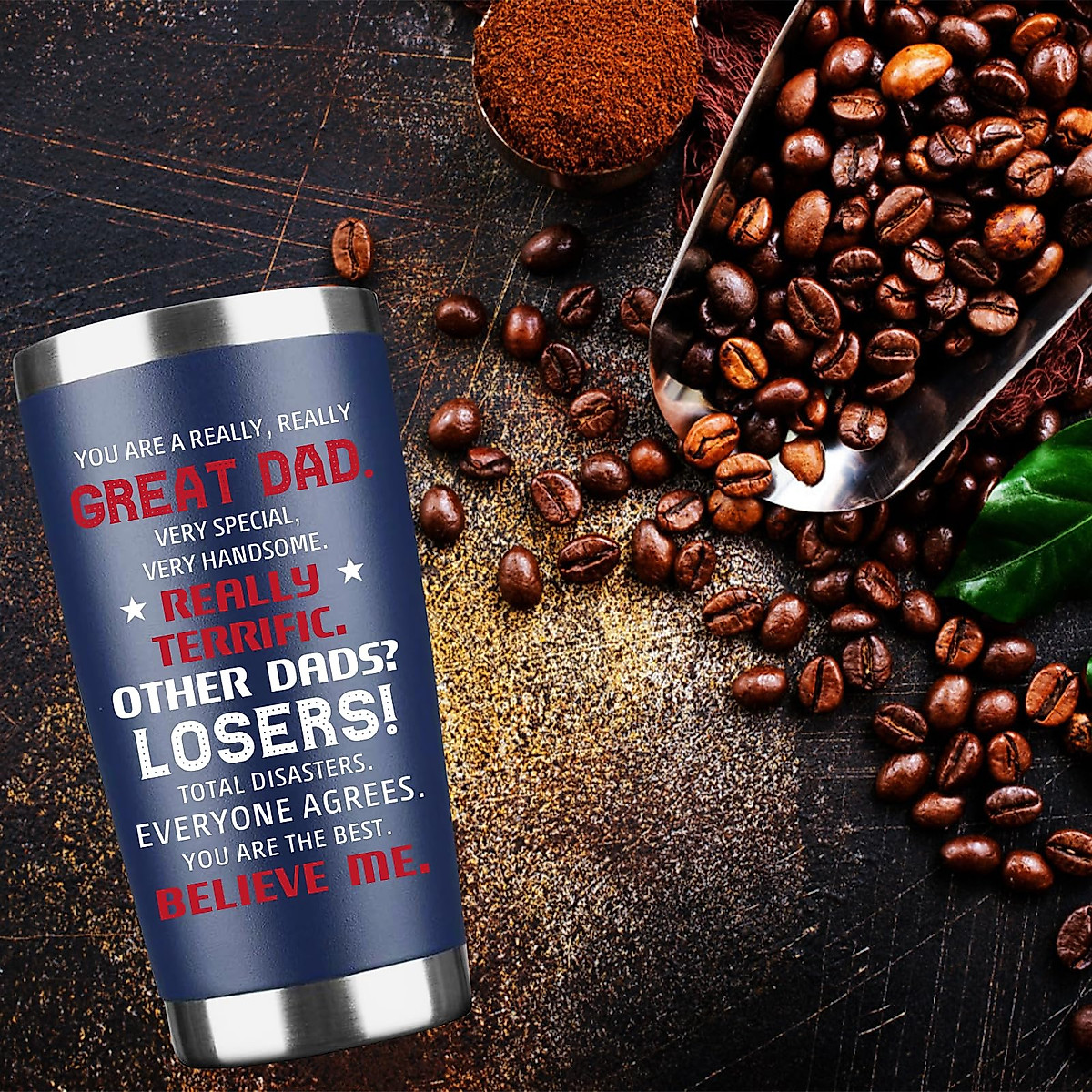 XWLAI Father's Day Papa Gifts from Daughter, Son, Kids - Dad Gifts from Daughter, Son on Fathers Day, Christmas, Birthday, Best Dad Ever Tumbler 20Oz, Stainless Steel Tumbler