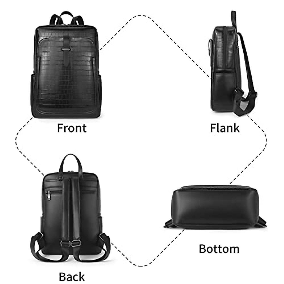 BROMEN Laptop Backpack Purse for Women Vegan Leather Travel 15.6 inch Computer Bag Fashion Bookbag Black Crocodile Pattern