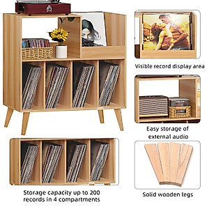 LELELINKY Large Record Player Stand, Turntable Stand with Storage, Vinyl Record Holder with Display Area, Record Player Table Holds Up to 300 Albums, Record Stand for Music room Living Room-Natural