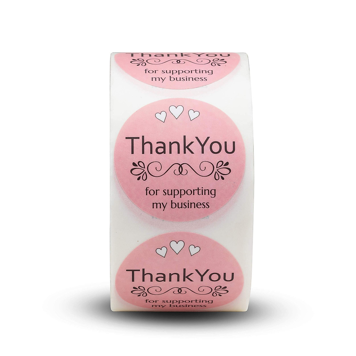 Gazelle Thank You Stickers Roll for Packaging, Bags, Greeting Cards, and Receipts - 500 Thank You for Supporting My Business Stickers - 1.5'' Stickers Designed with Soy-Based Eco-Friendly Ink (Pink)
