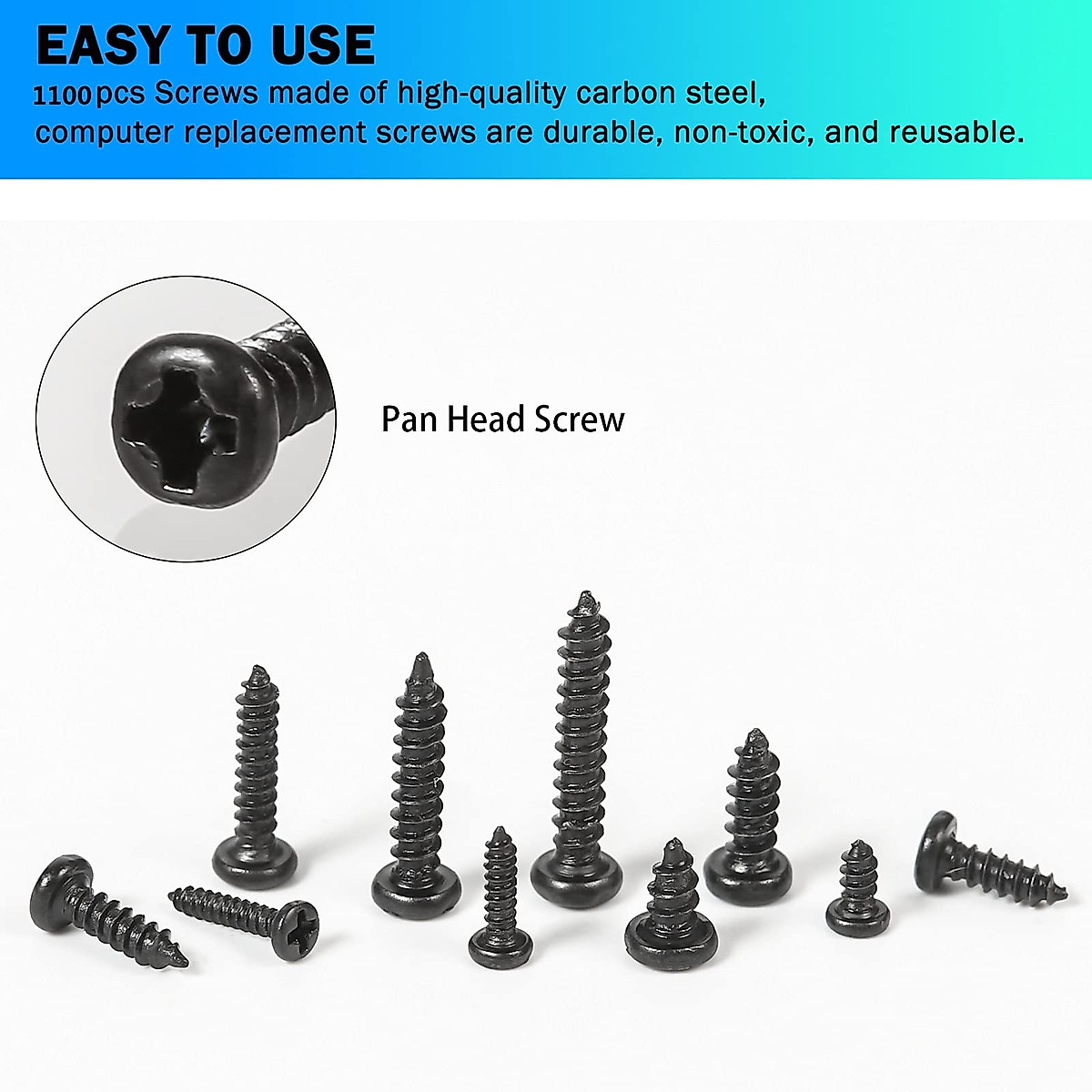 MEIYYJ 1100pcs Round Pan Head Tapping Screws Laptop Notebook Computer Screws Kit,M1.2,M1.4,M1.5,M1.7,M2 countersunk Phillips Mini Screw Set for Electronic Repair (1100PCS)