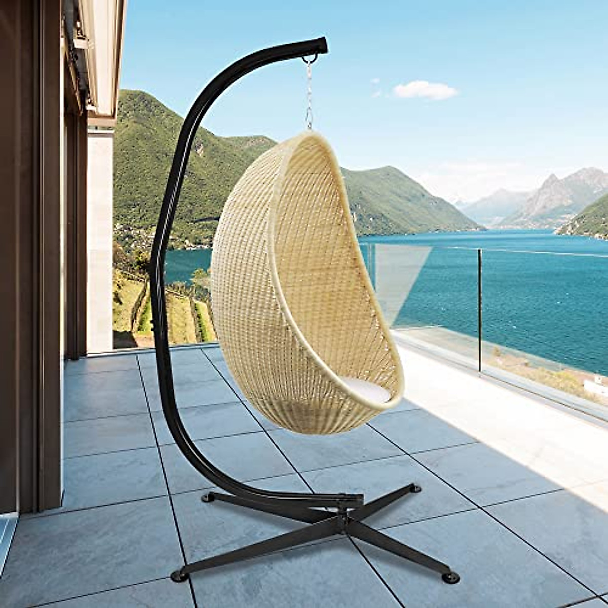 SUPER DEAL Hammock Chair Stand Hanging Swing Frame Egg C Stand Heavy Duty 360 Degree Rotation with Carabiner, 331LBS Capacity Weather Resistant for Indoor Outdoor, Black