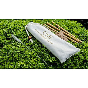 QLE Reusable Bamboo Drinking Straws, Eco Friendly Alternative to Plastic Straws – Organic BPA-Free Biodegradable Zero Waste Straws – Cleaning Brush and Natural Cotton Carrying Bag Included – 12 Pack