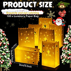 100 Pcs White Luminary Bags Christmas Luminaries Flame Resistant Candle Bags Reusable Paper Lantern Bags for Christmas Wedding Thanksgiving New Year Valentine's Day Diwali Party Decor (Star)