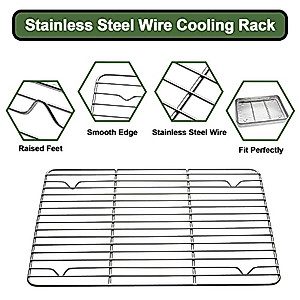 Baking Sheet Tray Cooling Rack with Silicone Mat Set, Stainless Steel Cookie Pan For Oven, Set of 9 (3 Sheets + 3 Racks Mats), Warp Resistant & Heavy Duty Easy Clean