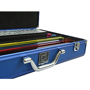 White Swan Mah Jongg - American Mahjong Game Set (166 Premium White Tiles, Pusher Arms, Aluminum Case, Blue)
