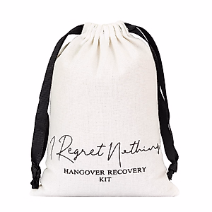 10 Pack Hangover Kit, 5x7 In Party Favor Bags, Wedding Survival Recovery Kit Bags Cotton Muslin Drawstring Bag for Bachelorette Party Bridal Shower Party