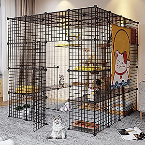 Old Tjikko Large Cat Cage,Indoor Cat Playpen,Metal Wire Kennels Crate,Small Animal Cages for Kitten Guinea Pig, Bunny and Chinchilla Ideal for 1-3 Cats with 2 Platforms Beds and 2 Ladders