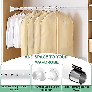 Closet Rod, 17 to 51 Inch 1.3 Inch Diameter Heavy Duty Adjustable Closet Rods for Hanging Clothes Heavy Duty Closet Hanging Rod Matte White Closet Poles for Wardrobes