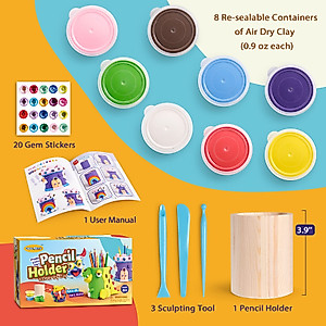 Drama Planet Arts and Crafts Kit for Kids, Make Your Own Pencil Holder with Air Dry Clay, Modeling Clay for Kids, Gift for Boys and Girls Ages 6 7 8 9 10 Years Old and Up