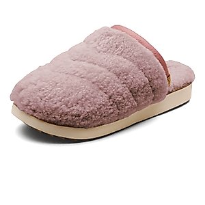 OLUKAI Pupu Mua Women's Slipper, Cozy Slip-On Shoes, Genuine Shearling & Premium Nubuck Leather, Pink Sea Salt/Pink Sea Salt, 10