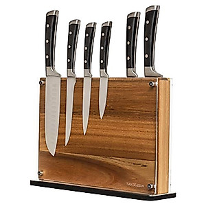 Stylish Large Magnetic Knife Holder - Holds 16+ Knives | Acacia Wooden Knife Block Without Knives | Wide Kitchen Magnetic Knife Holder | Double Sided Kitchen Knife Storage Organizer Block