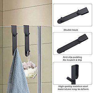 PXRJE Extended Shower Door Hooks 2 Pack (7.09 Inch), Over The Door Towel Hooks for Frameless Glass Shower Door, Stainless Steel Shower Hooks for Loofah, Robe(Black)