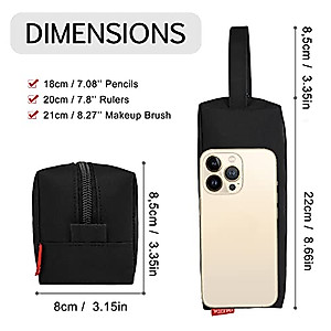 Fmeida Black Pencil Case Large Capacity Pencil Bag with Handle Pencil Cases Zipper Portable Pencil Storage Pouch Bag Pen Holder Minimalist Stationery Organizer for College Office Supplies