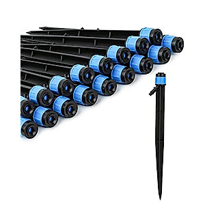 Yulaiyoen 50 Pack Drip Irrigation Emitters Adjustable Irrigation Dripper 360 Degree Full Circle Pattern Water Flow Bubbler with Stake for 1/4 inch Irrigation Hose for Garden Greenhouse Vegetable