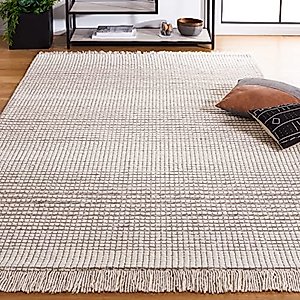 Safavieh Marbella Collection 8' x 10' Ivory/Dark Brown MRB208T Handmade Contemporary Fringe Wool Area Rug