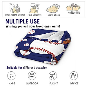 Soft Baseball Blankets for Boys Adults Kids, Baseball Gifts for Boys Men, Baseball Team Gifts, Baseball Coach Gifts for Men, Baseball Stuff Cozy Fleece Baseball Blanket for Couch Bed 50'' x 60''(02)