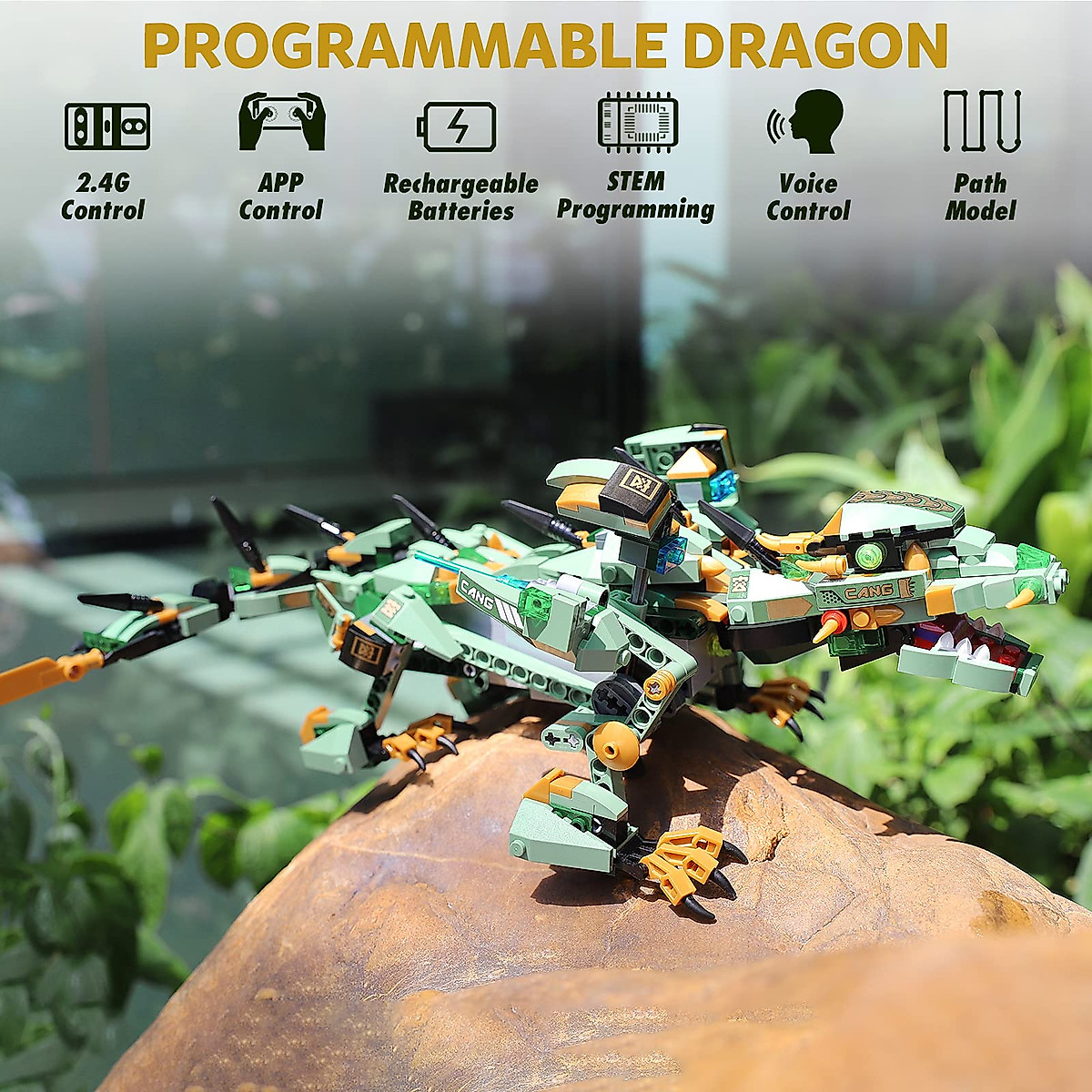 WALARLO Dragon Building Sets, Remote and APP Control Green Ninja Battle Dragon Toy, STEM Toys Gifts for Boys Age 8+, 2023 New (515 Pieces)