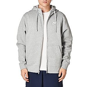 Nike Men's Sportswear Club Fleece Full Zip Hoodie, Fleece Zip-Up Hoodie Men, Dark Grey Heather/Mattelic Silver/White, XL