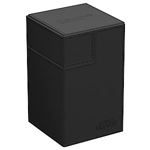 Ultimate Guard Flip 'n' Tray 100+, Deck Case for 100 Double-Sleeved TCG Cards + Dice Tray, Black, Independent Magnetic Closure & Microfiber Lining