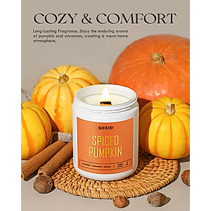 AOOVOO Spiced Pumpkin Candle - Pumpkin Candle, Wood Wick Candles, Fall Candles, Scented Candles, Scented Candles, Soy Candle, 9oz