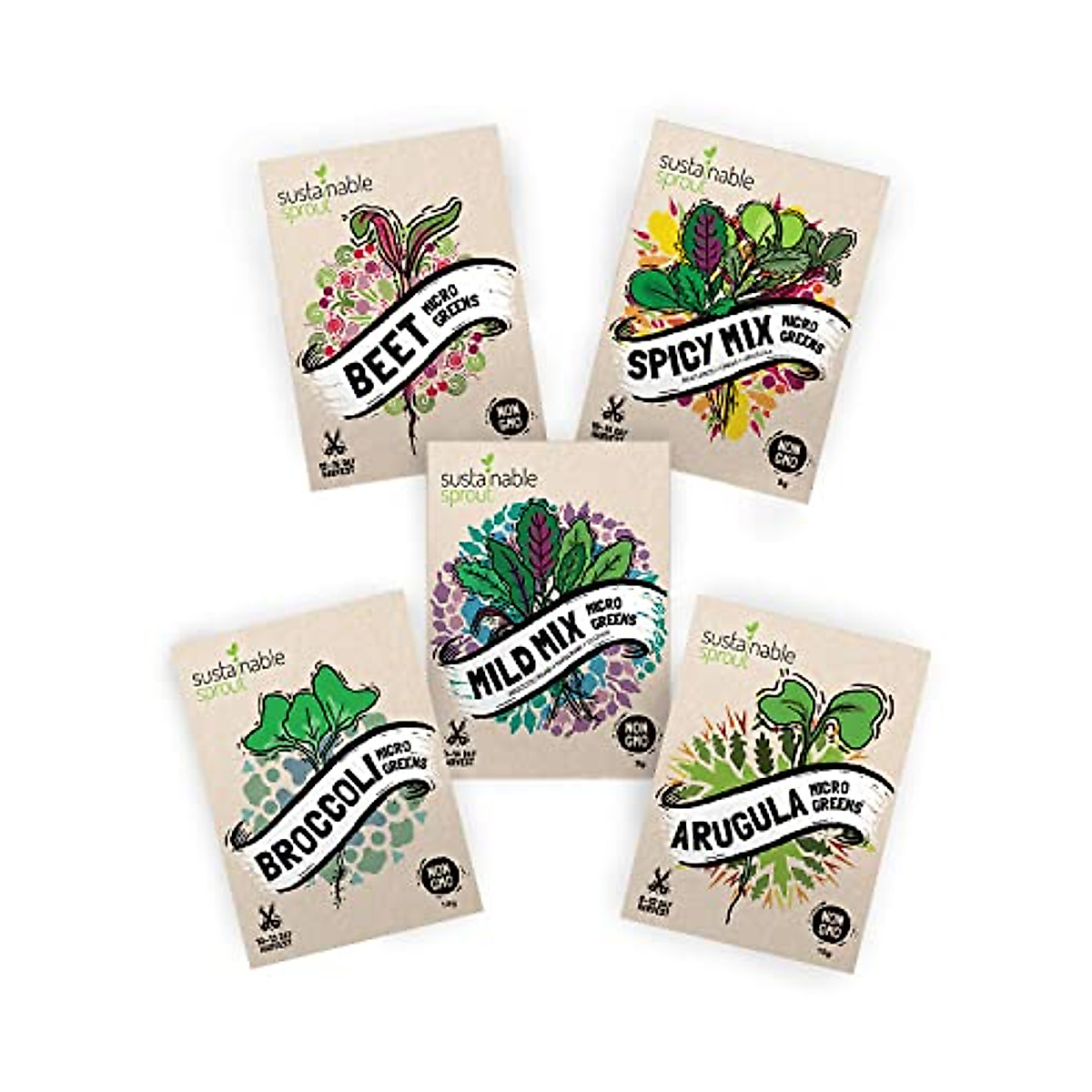 Microgreens Seeds Kit – Micro Greens Sprout Seeds Variety 5 Pack – Includes Broccoli, Beets, Arugula, Spicy and Mild Mix Microgreen Seeds for Planting and Sprouting Indoor – 100% Non-GMO