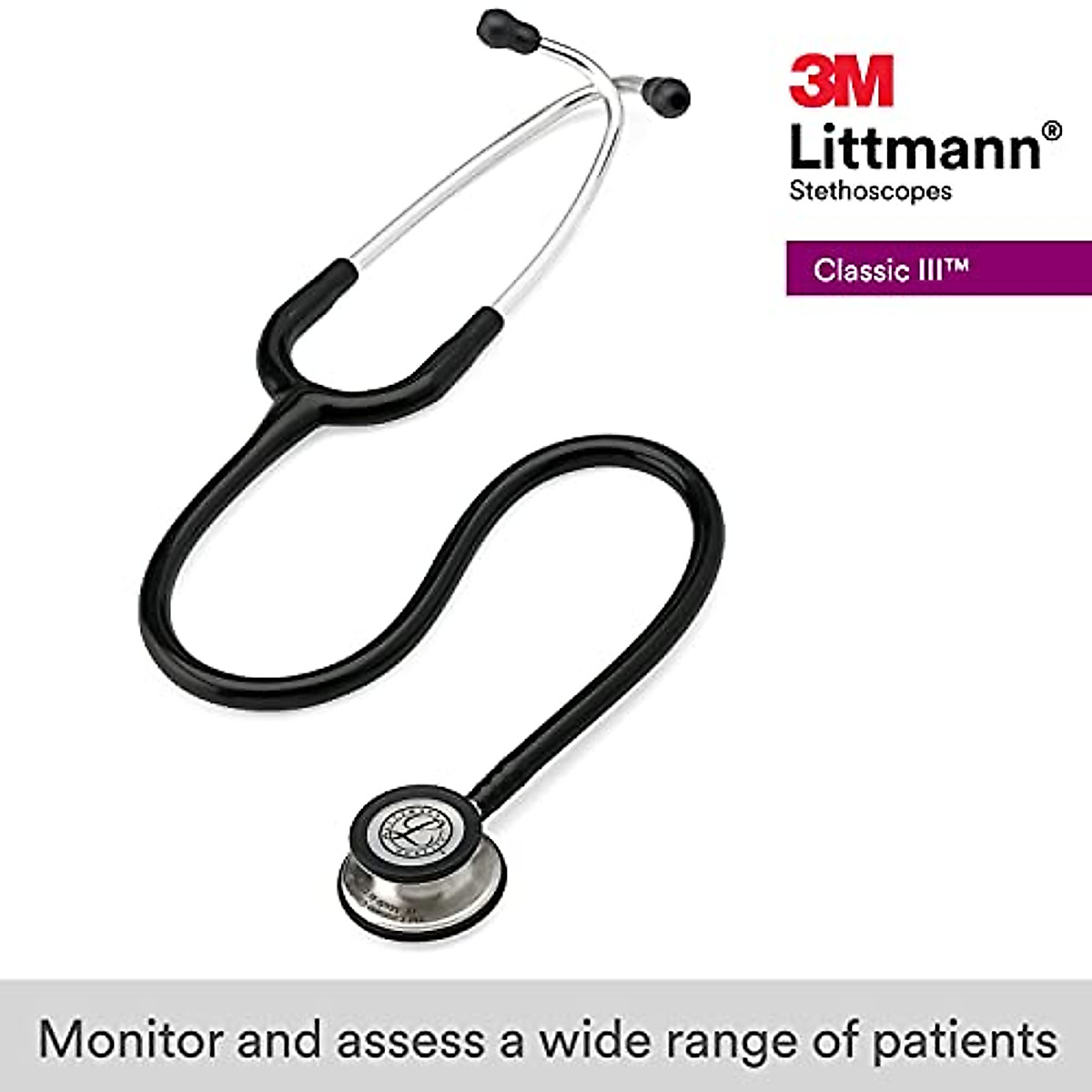 3M Littmann Classic III Monitoring Stethoscope, Black Tube, 27 inch, 5620
