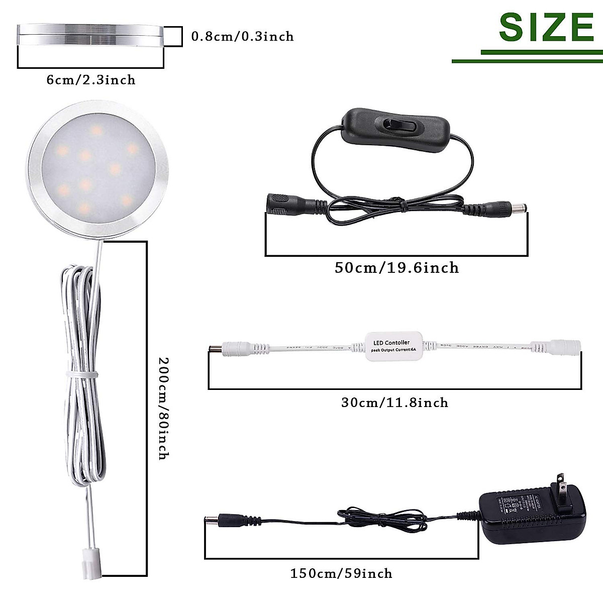 AIBOO Dimmable LED Under Cabinet Lighting, Counter Showcase Kitchen Lighting Fixtures with 12V Plug in adapter and Dimmable Wireless Remote Control, 6 Ultra Slim Puck Lights Kit (Warm White)