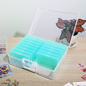 Naivees Photo Case 4" x 6" Photo Storage Case - 16 Inner Photo Organizer Boxes Transparent Craft Keeper Photo Storage Containers Box for Photos, Pictures,Art(Blue)