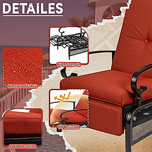 Patiomore 2 Pack Patio Adjustable Lounge Chair, Outdoor Recliner Metal Automatic Chaise Chair with Removable Cushions, Red