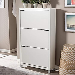 BOWERY HILL Modern 3 Shelf Shoe Storage Cabinet in White