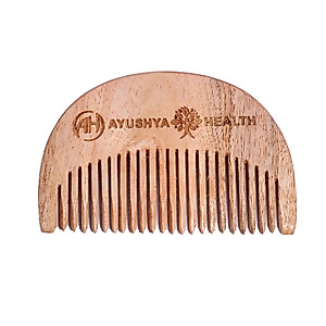 AYUSHYA HEALTH Neem Wood Comb Hair + Beard Detangler for Women and Men | Pocket Comb | traveling Comb & Beard Comb for Beard | Wooden Pocket Size Beard Comb (Pack of 2)