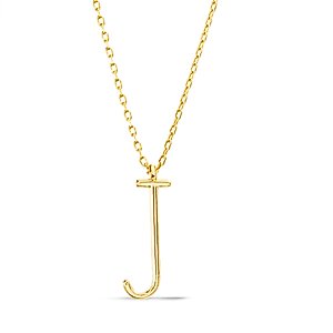 Rae Dunn Initial Necklace for Women 14K Yellow Gold Plated Brass Pendant Delicate Chain Letter J