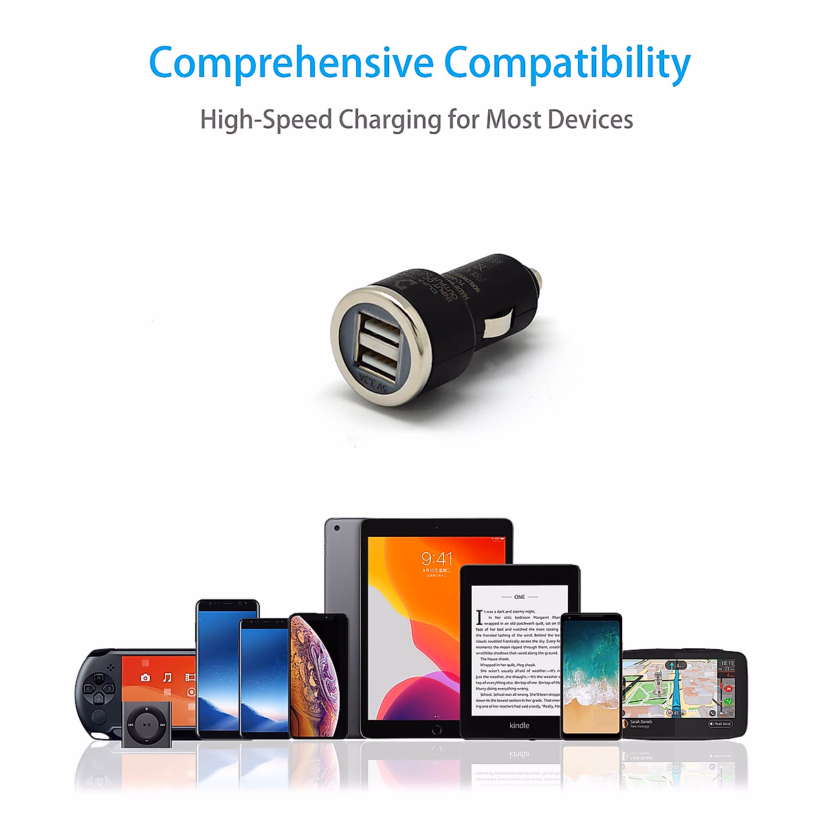 Cliff-Top® 3.3 Amp Ultra Fast USB Car Charger (Auto Shunt) for Auto, Truck, Motorcycle, and Marine - Made in Taiwan (Black)