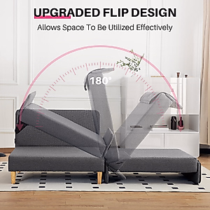 Redlife Oversized Sofa Chair, Convertible Sleeper Sofa, 3-in-1 Convertible Sofa Bed Folding Sleeper Bed Chair, Oversized Comfy Single Sofa Couch with 4 Pillows for 650lbs Big Man (Grey)