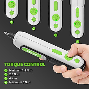 Electric Screwdriver Set, Huepar Tools 4V Cordless Screwdriver Rechargeable, Max 6 N.m, USB-C Charging Cable 2000mAh, LED Shadowless Light, 27 in 1 Magnetic Bits for Electrical Furniture Repairs