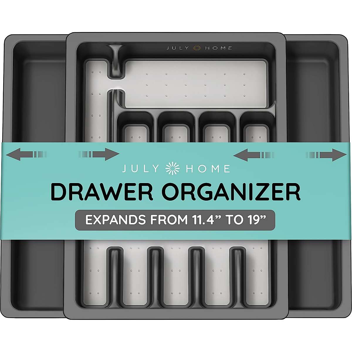 JULY HOME Expandable Kitchen Drawer Organizer - Convenient Plastic Flatware Drawer Organizer / Utensil Holder and Cutlery Tray Multipurpose Organizer Silverware Tray for Drawer Apartment Essentials