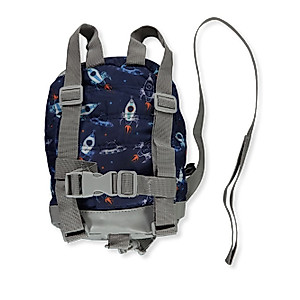 Nuby Quilted Mini Backpack with Safety Harness and Detachable Tether, Blue Space