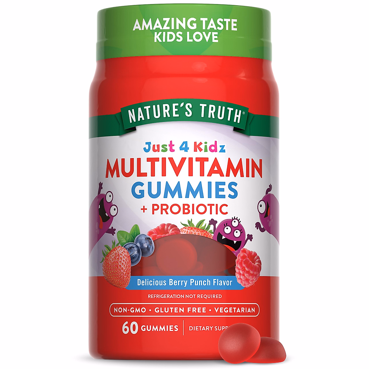 Nature's Truth Kids Multivitamin Gummies with Probiotics | 60 Count | Berry Punch Flavor | Vegetarian, Non-GMO, and Gluten Free Supplement