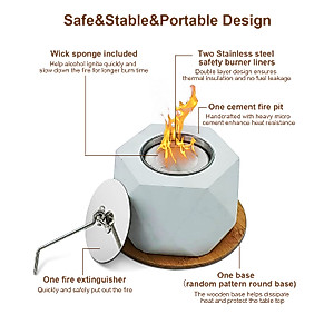 TOLOYE Tabletop Fire Pit, Portable Table Top Fire Pit Bowl Cement Alcohol Tabletop Fireplace for Indoor Outdoor S'Mores Maker Mini Fire Pit Smokeless Rubbing Burner Fire Bowl Gray