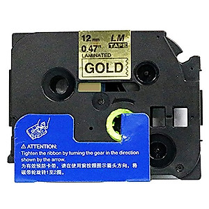 LM Tapes - Brother PT-1180 1/2" (12mm 0.47 Laminated) Black on Gold Compatible TZe P-Touch Tape for Brother Model PT1180 Label Maker with Free Tape Guide Included
