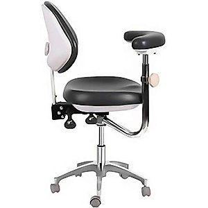 Adjustable Doctor's Stool Assistant Chair+360 Degree Rotation Armrest PU Black QY600