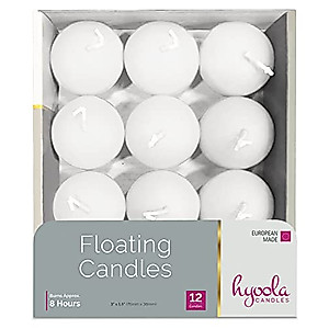 HYOOLA Premium White Floating Candles 3 Inch - 8 Hour - 12 Pack - European Made
