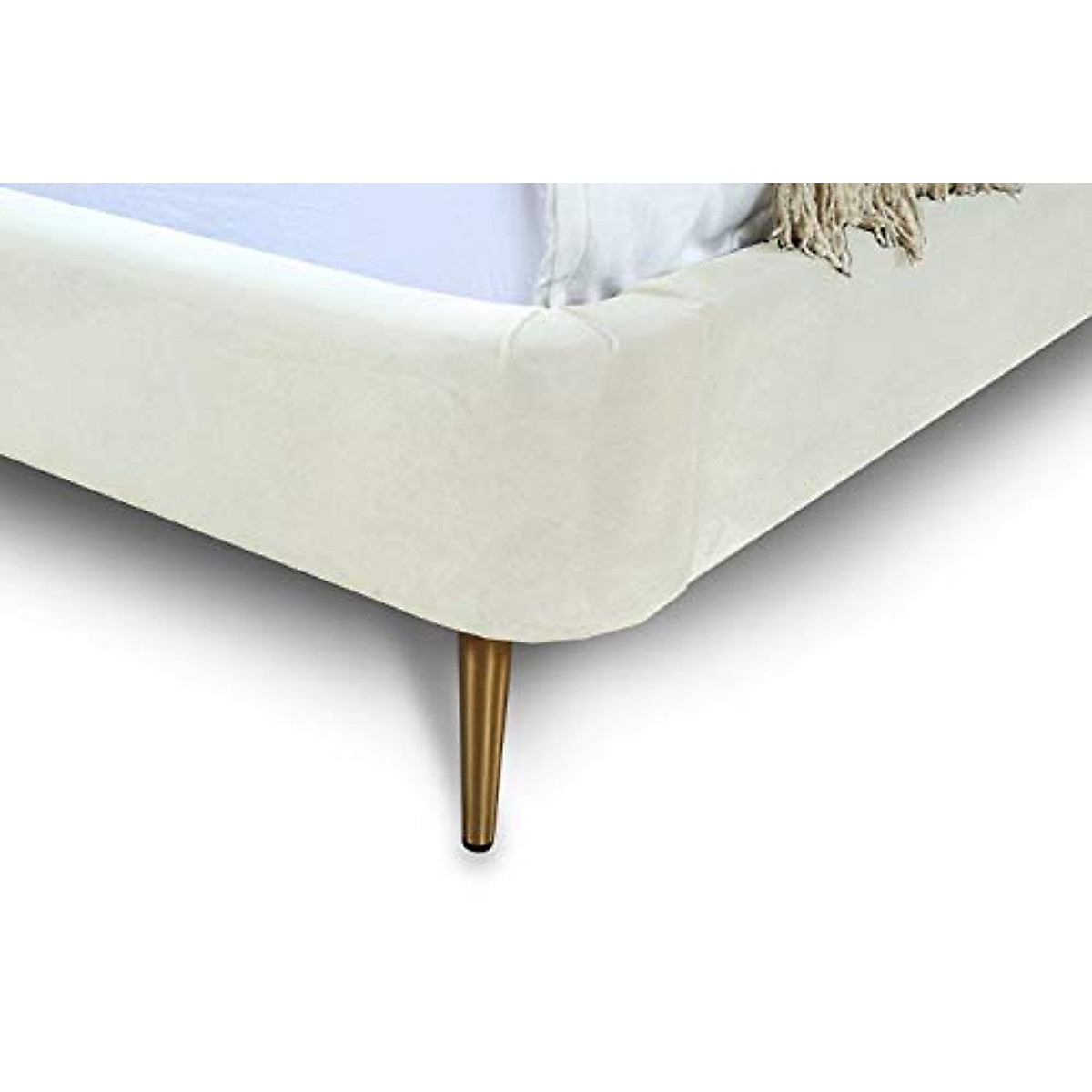 Manhattan Comfort Heather Mid Century Modern Bed Frame with Velvet Upholstered Headboard and Footboard, Queen, Cream