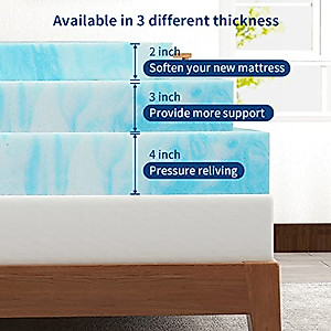 IULULU Mattress Topper, 4 Inch King Size Gel Memory Foam Bed Topper, Pressure Relief, CertiPUR-US Certified, Light Blue