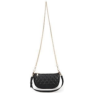 lola mae Classic Clutch Shoulder Purse Underarm small Handbag for Women Simple Chain Strap Crossbody Bag with Zipper Closure (Black- Quilted 720)